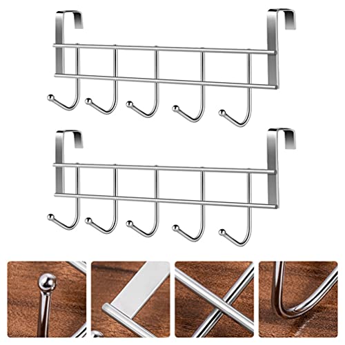 Garneck 2pcs Over The Door Hooks Stainless Steel Towel Hook Coat Hanger Rack for Hanging Bags Hat Belt Scarves Leashes Hallway Entryway Office