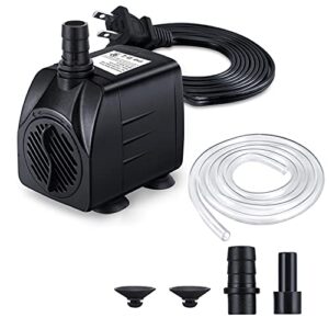 cwkj fountain pump, 160gph(10w 600l/h) submersible water pump, durable outdoor fountain water pump with 4.9ft tubing (id x 1/3-inch), 3 nozzles for aquarium, pond, fish tank, water fountain pump