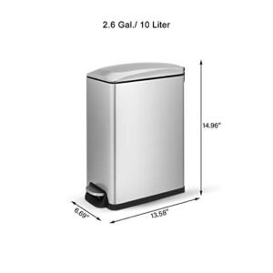 Innovaze 2.6 Gal./10 Liter Slim Stainless Steel Step-on Trash Can for Bathroom and Office