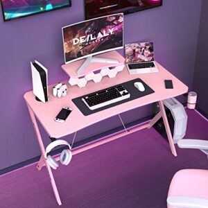 DEILALY Gaming Desk 45 Inch Computer Table Gamer Desk with Monitor Shelf Escritorios Mesa Office Home Study Desk Work Station PC Table Carbon Steel Leg with Headphone Holder Apartment Corner Desk Pink