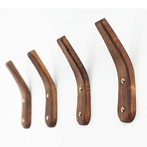 SEFEI Mid-Century Modern Wall Coat Hooks, 4 Pieces Wooden Coat Hooks Wall-Mounted Natural Wood Wall Hanger for Hanging Coats Hats Bags Towels(Black Walnut)