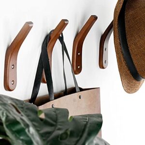 SEFEI Mid-Century Modern Wall Coat Hooks, 4 Pieces Wooden Coat Hooks Wall-Mounted Natural Wood Wall Hanger for Hanging Coats Hats Bags Towels(Black Walnut)