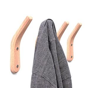 SEFEI Mid-Century Modern Wall Coat Hooks, 4 Pieces Wooden Coat Hooks Wall-Mounted Natural Wood Wall Hanger for Hanging Coats Hats Bags Towels(Black Walnut)