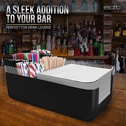 Esatto Professional Bar Products Premium Bar Caddy (Black), Used to Easily Organize Bar Items and Workspace, With Additional 12 Pourers For Precision Pouring and 12 Pourer Covers