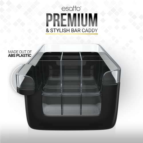 Esatto Professional Bar Products Premium Bar Caddy (Black), Used to Easily Organize Bar Items and Workspace, With Additional 12 Pourers For Precision Pouring and 12 Pourer Covers