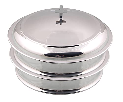 Communion Ware 2 Holy Wine Serving Trays with A Cover - Stainless Steel (Silver/Mirror)