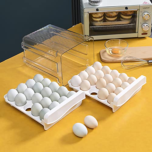 KELEJU Egg Storage Box 40 Grid ,Large Capacity Double Drawer,Household Fresh-Keeping Egg Shelf Tray,Storage Box For Kitchen Counter And Refrigerator,Transparent And Visible