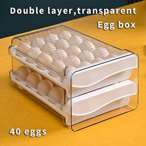 KELEJU Egg Storage Box 40 Grid ,Large Capacity Double Drawer,Household Fresh-Keeping Egg Shelf Tray,Storage Box For Kitchen Counter And Refrigerator,Transparent And Visible