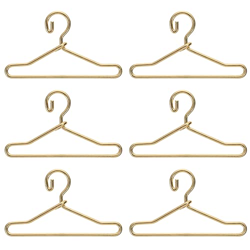 EXCEART 50pcs Mini Doll Clothes Hangers Metal Doll Gown Dress Outfit Holders Toys Hanging Rack Dollhouse Accessory 40mm ( Golden )