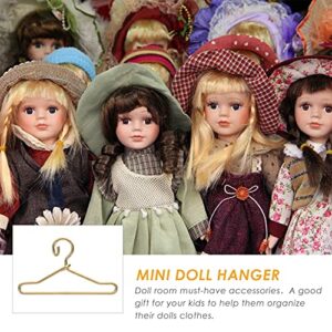 EXCEART 50pcs Mini Doll Clothes Hangers Metal Doll Gown Dress Outfit Holders Toys Hanging Rack Dollhouse Accessory 40mm ( Golden )