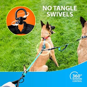 SparklyPets Double Dog Leash for 2 Dogs – Rope Bungee Dual Leash for Medium and Large Dogs with Padded Handles & Tangle Free