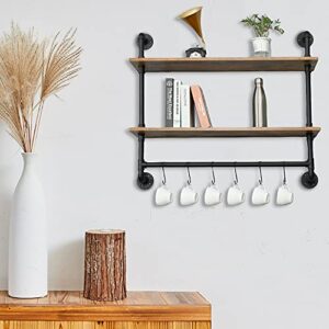 MAIKAILUN Industrial Pipe Shelving, Iron Pipe Shelves Bathroom Shelves with Towel bar, Rustic Metal Pipe Floating Shelves, Pipe Shelf Wall Mounted with Hooks for Coffee Bar Kitchen(36" 2Tiers)