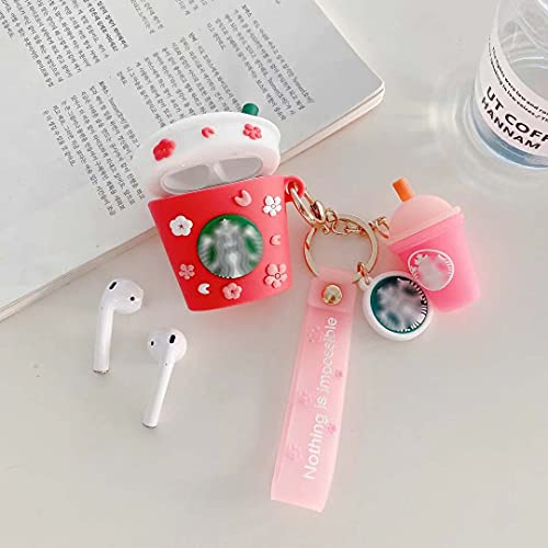 Airpods Case,3D Cute Funny Cool Kawaii Fashion Ice Cream Cup Airpods Case,Soft Silicone Skin Cover Shock-Absorbing Protective Case with Keychain for Airpods 2 & 1 Charging Case (Red)