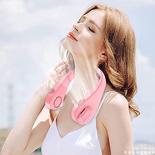 Neck Fans: Bladeless Neck Fan Rechargeable, Portable Neck Fan Hands Free with 360° Cooling Necklace Fan, 3 Speeds Hanging Personal Fan Low Noise for Office Running Camping Travel (Pink)