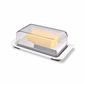 kitchendao airtight butter dish with lid and knife spreader for countertop and refrigerator, keep butter fresh, easy scoop, dishwasher safe, plastic butter keeper tray for west/ east coast butter