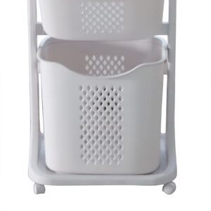 3 Tier Rolling Laundry Basket Cart with Wheels,Multipurpose Bathroom Laundry Rolling Laundry Sorter Hamper Storage Shelf Bin Removable Storage Basket with Handle for Bathroom Kitchen Laundry Room