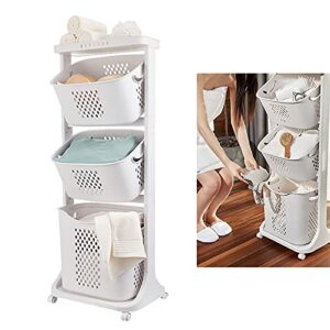 3 Tier Rolling Laundry Basket Cart with Wheels,Multipurpose Bathroom Laundry Rolling Laundry Sorter Hamper Storage Shelf Bin Removable Storage Basket with Handle for Bathroom Kitchen Laundry Room