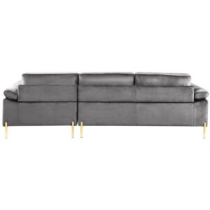 Devion Furniture Modern Velvet Sectional Sofa in Gray/Gold Legs