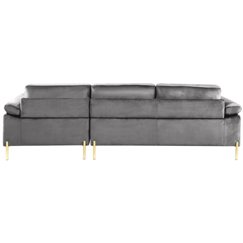 Devion Furniture Modern Velvet Sectional Sofa in Gray/Gold Legs