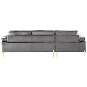 Devion Furniture Modern Velvet Sectional Sofa in Gray/Gold Legs