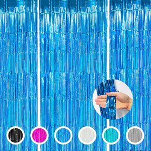 3 pack foil fringe backdrop curtains party decoration - tinsel party door fringe curtain backdrop for birthday bachelorette party engagement graduation decoration (sequins light blue)