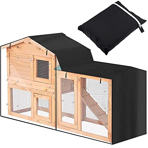 Triangle Rabbit Hutch Cover UCARE 210D Oxford Waterproof Rabbit Guinea Pig Animal Hutch Elevated Cover Dust Pet House Bunny Cage Covers (70.9x20.5x33.9 INES/ 180x52x86 cm, Black)