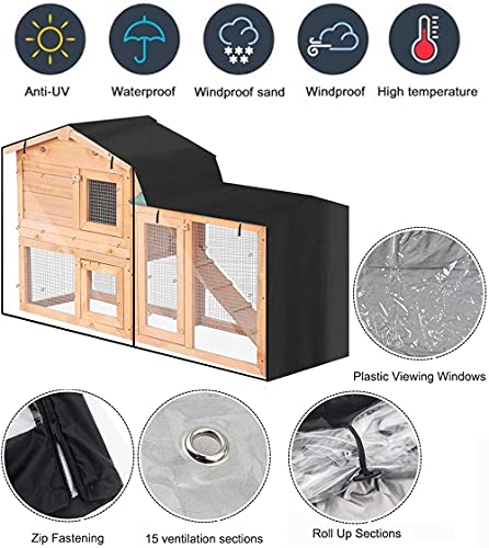 Triangle Rabbit Hutch Cover UCARE 210D Oxford Waterproof Rabbit Guinea Pig Animal Hutch Elevated Cover Dust Pet House Bunny Cage Covers (70.9x20.5x33.9 INES/ 180x52x86 cm, Black)