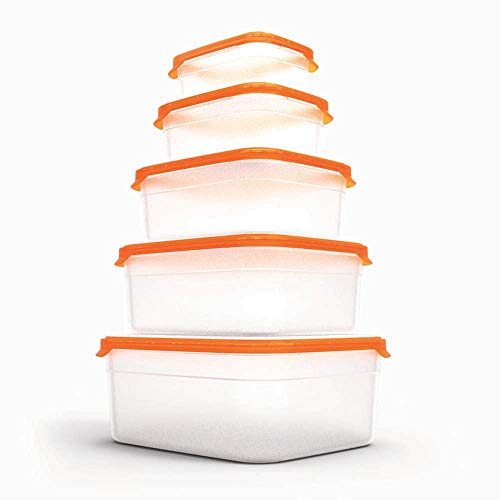 HELSIM Orange 10-Piece Containers Set with Lids for Storage, Lunch, and Meal Prep, Dishwasher & Microwave Safe