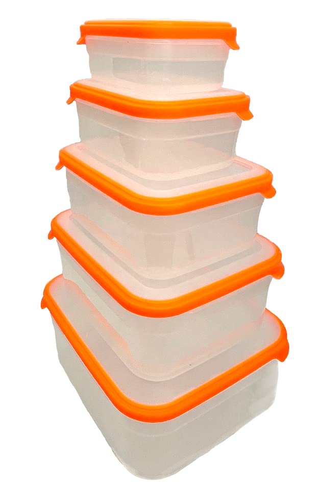 HELSIM Orange 10-Piece Containers Set with Lids for Storage, Lunch, and Meal Prep, Dishwasher & Microwave Safe