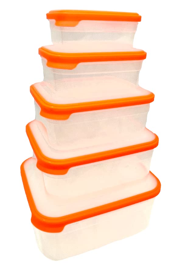 HELSIM Orange 10-Piece Containers Set with Lids for Storage, Lunch, and Meal Prep, Dishwasher & Microwave Safe