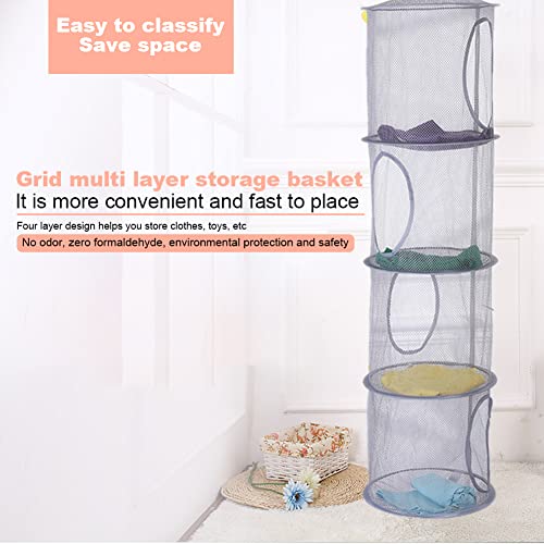 Denpetec Hanging Mesh Storage Organizer Net, 4 Compartments Foldable Toy Space Saving Bag for Kid Room Toys, Gloves, Hats, Socks Storage(Grey)