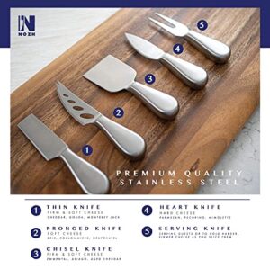 Outdo Nozh 5-piece Stainless Steel Cheese Knife Set Cheese Knives Set Makes a Desirable Gift - Functional Charcuterie Utensils - Gift Ready Charcuterie Board Accessories - Cheese Board Knife Set