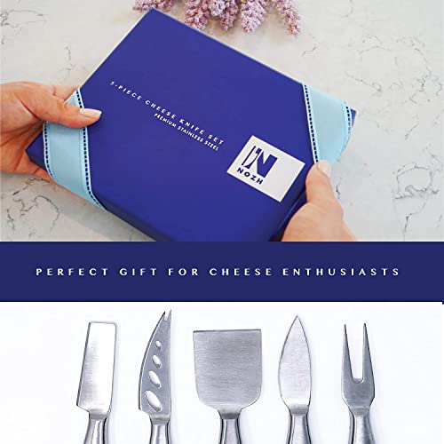 Outdo Nozh 5-piece Stainless Steel Cheese Knife Set Cheese Knives Set Makes a Desirable Gift - Functional Charcuterie Utensils - Gift Ready Charcuterie Board Accessories - Cheese Board Knife Set