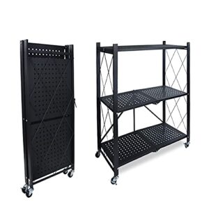 karlling storage shelves with wheels,3 -tier foldable heavy duty shelves kitchen organizer shelves wheel casters,garage metal organizer wire rack(black)