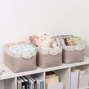 Bidtakay Baskets Large Fabric Storage Bins with Handles [3-Pack] Collapsible Storage Basket for Shelves 15 X 11 X 9.5 inches Canvas Bins for Storage Closet Organization (White&Beige)