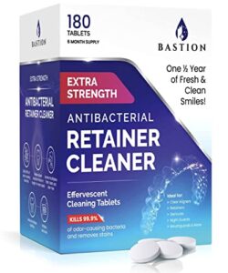 retainer cleaner & denture cleanser - 180 effervescent tablets - 6 month supply - removes stains, discoloration, odors, & plaque - clear aligners, mouth & night guard, all dental/oral appliances