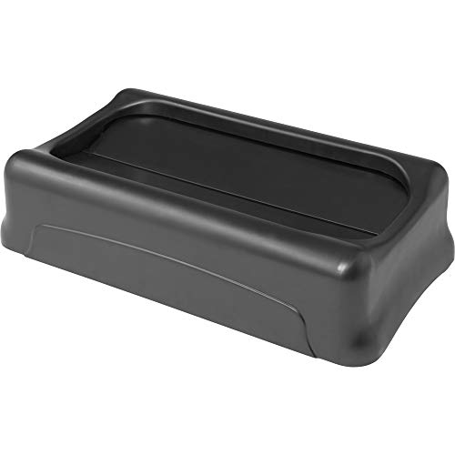 Rubbermaid Commercial Products Slim Jim Plastic Rectangular Trash/Garbage Can with Venting Channels, 23 Gallon, Gray (FG354060GRAY) & Swing Lid, Black (FFG267360BLA), 5" x 20.5" x 11.7"