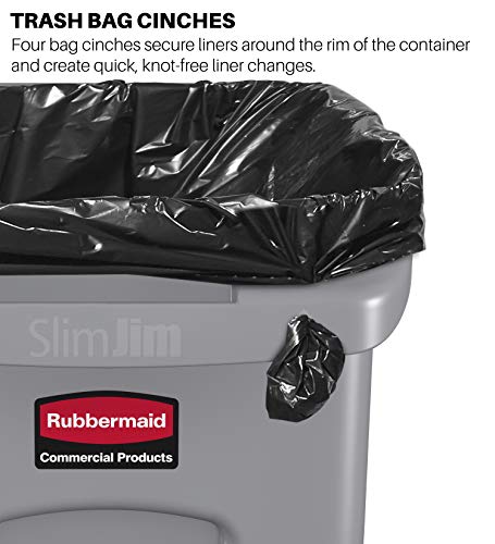 Rubbermaid Commercial Products Slim Jim Plastic Rectangular Trash/Garbage Can with Venting Channels, 23 Gallon, Gray (FG354060GRAY) & Swing Lid, Black (FFG267360BLA), 5" x 20.5" x 11.7"