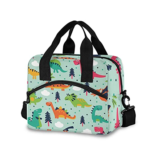 Cute Dinosaurs Cartoon Lunch Bag Insulated Reusable Tote Bag for Girls Boys Women Men Thermal Cooler Bag with Adjustable Strap for Work School