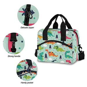 Cute Dinosaurs Cartoon Lunch Bag Insulated Reusable Tote Bag for Girls Boys Women Men Thermal Cooler Bag with Adjustable Strap for Work School