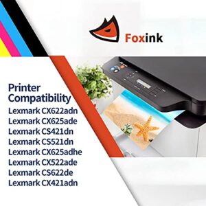 FOXINK Remanufactured for Lexmark Toner Cartridge CS421dn CX421adn CX522ade CS521dn CS622de CX622ade CX622de CX625ade CX625adhe BK 2,000 Pages, CMY 1,400 Pages 78C10K0 78C10C0 78C10M0 78C10Y0 4pack…