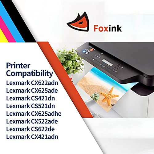 FOXINK Remanufactured for Lexmark Toner Cartridge CS421dn CX421adn CX522ade CS521dn CS622de CX622ade CX622de CX625ade CX625adhe BK 2,000 Pages, CMY 1,400 Pages 78C10K0 78C10C0 78C10M0 78C10Y0 4pack…