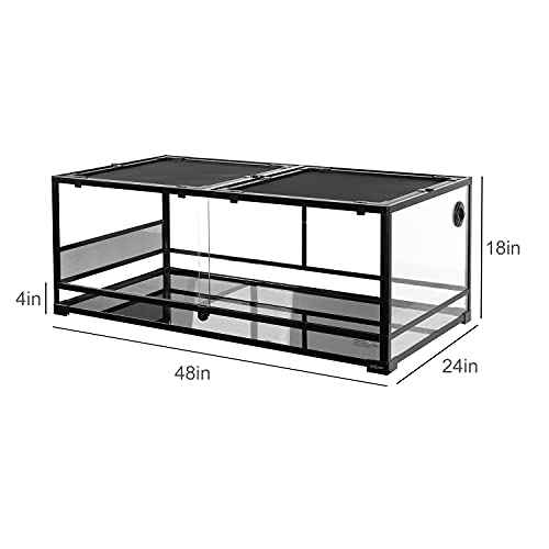 REPTI ZOO 85 Gallon Reptile Glass Terrarium, 48" x 24" x 18" Reptile Detachable Terrarium with Double Hinge Door & Screen Ventilation, 2 in 1 Large Reptile Terrarium