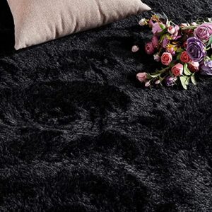 6' Round Black Area Rugs Kids Girls Boys Pets Room Carpets Bedroom Living Room Rugs Fluffy Soft Cute Shaggy Carpets Fuzzy Plush Circle Fur Room Decor Gift Rugs (6x6 Feet, Black)