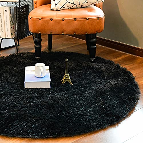 6' Round Black Area Rugs Kids Girls Boys Pets Room Carpets Bedroom Living Room Rugs Fluffy Soft Cute Shaggy Carpets Fuzzy Plush Circle Fur Room Decor Gift Rugs (6x6 Feet, Black)