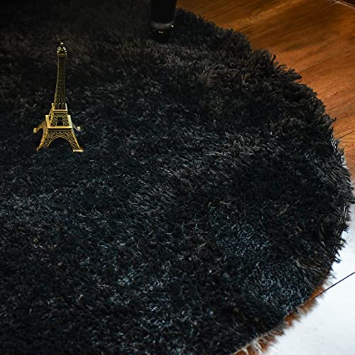 6' Round Black Area Rugs Kids Girls Boys Pets Room Carpets Bedroom Living Room Rugs Fluffy Soft Cute Shaggy Carpets Fuzzy Plush Circle Fur Room Decor Gift Rugs (6x6 Feet, Black)