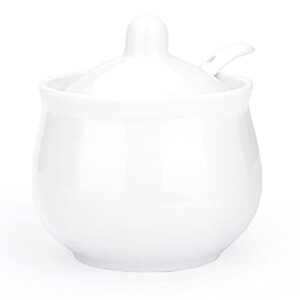 swetwiny porcelain sugar bowl with lid and spoon, ceramic salt storage jar, white seasoning container for home and kitchen, 7 ounces (white)