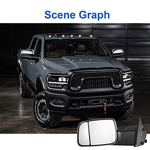 JZSUPER Towing Mirrors fit for 2009-2018 Dodge Ram 1500, Ram 2500, Ram 3500 Pickup Truck with Power Heated LED Puddle Lamp Turn Signal Lights Temperature Sensor Chrome Cap