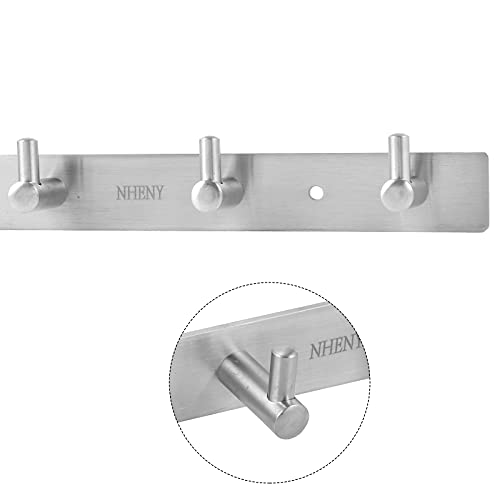 Towel Hook Hanger Wall Mounted - NHENY 16-Inch Coat＆Key Hook Rack with 6 Heavy Duty Hooks, Wall Hanger for Bedroom, Bathroom, Foyer, Hallway, Garage, Garden, Office, 304 Stainless Steel Brushed Nickel