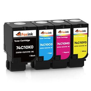 foxink compatible with lexmark cs720 cs720de cs720dte cs725 cs725de cs725dte cx725 cx725de cx725dte toner cartridge 3,000 pages 74c10k0 74c10c0 74c10m0 74c10y0 (4 pack)